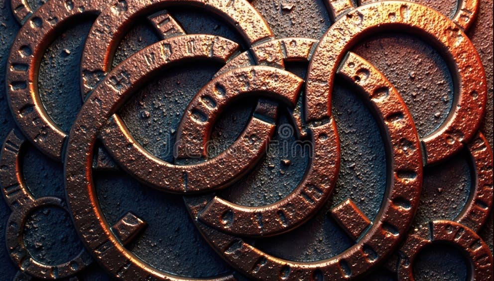 Interlocking Circles, Embossed Effect, Metallic Sheen, Bronze, Artistic ...