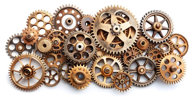 Interlocking Cogs and Gears Vintage Machinery Concept Isolated on White ...