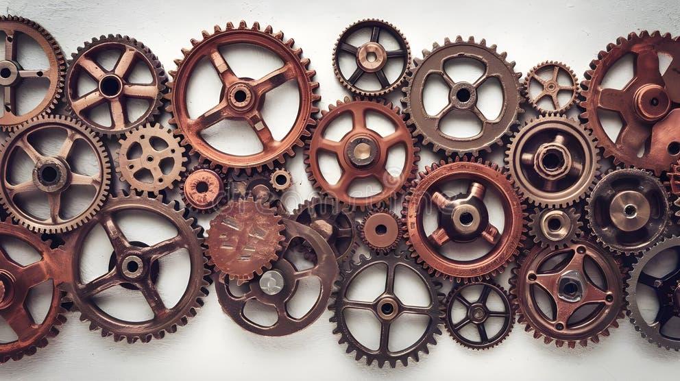 Interlocking Cogs Mechanical Gear Pattern on White Background Stock ...