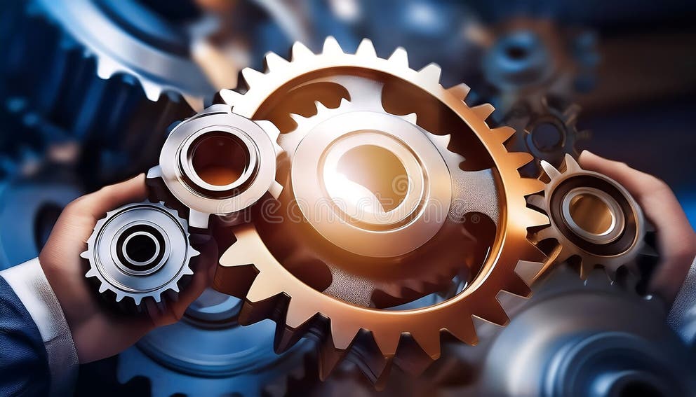 Interlocking Cogs Spin in Dynamic Motion, Showing Teamwork Stock ...