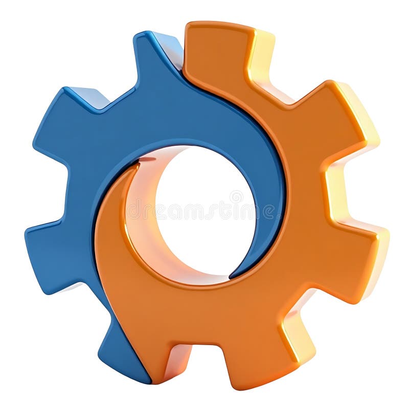 Interlocking Gears Blue Orange 3D Render White Background Stock ...