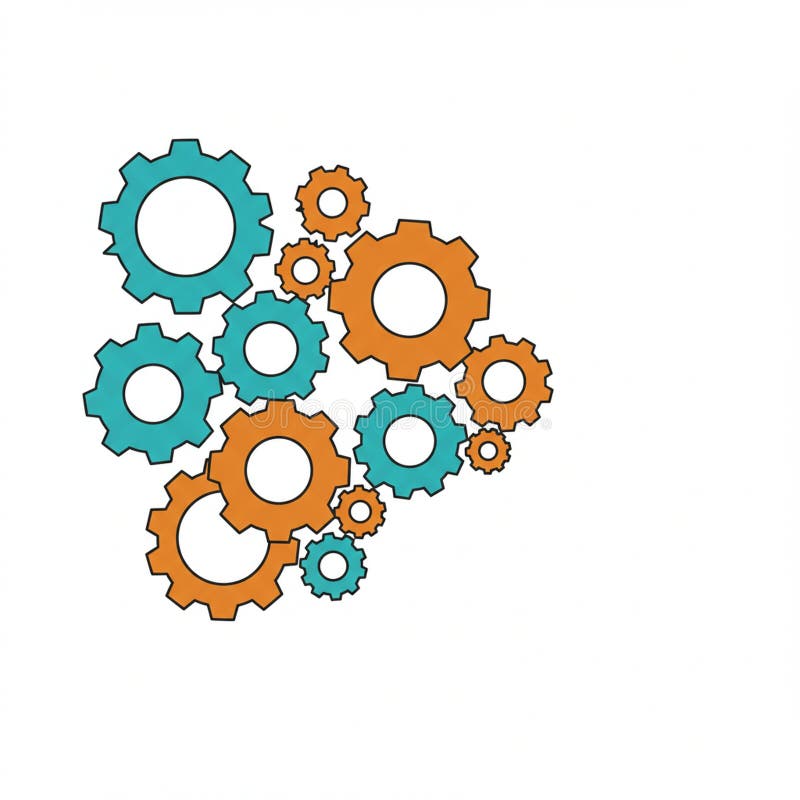 Interlocking Gears in Blue and Orange are Displayed Against a White ...