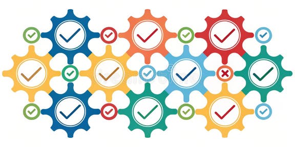 Interlocking Gears Checkmarks, Process, Success, Vector Illustration ...