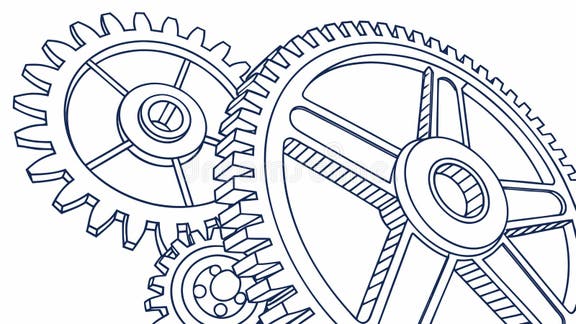 Interlocking Gears and Cogs Mechanical System Blue Line Art, Vector ...
