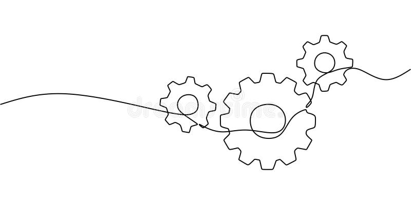 Interlocking Gears Continuous Line Drawing Symbolizing Cooperation in ...