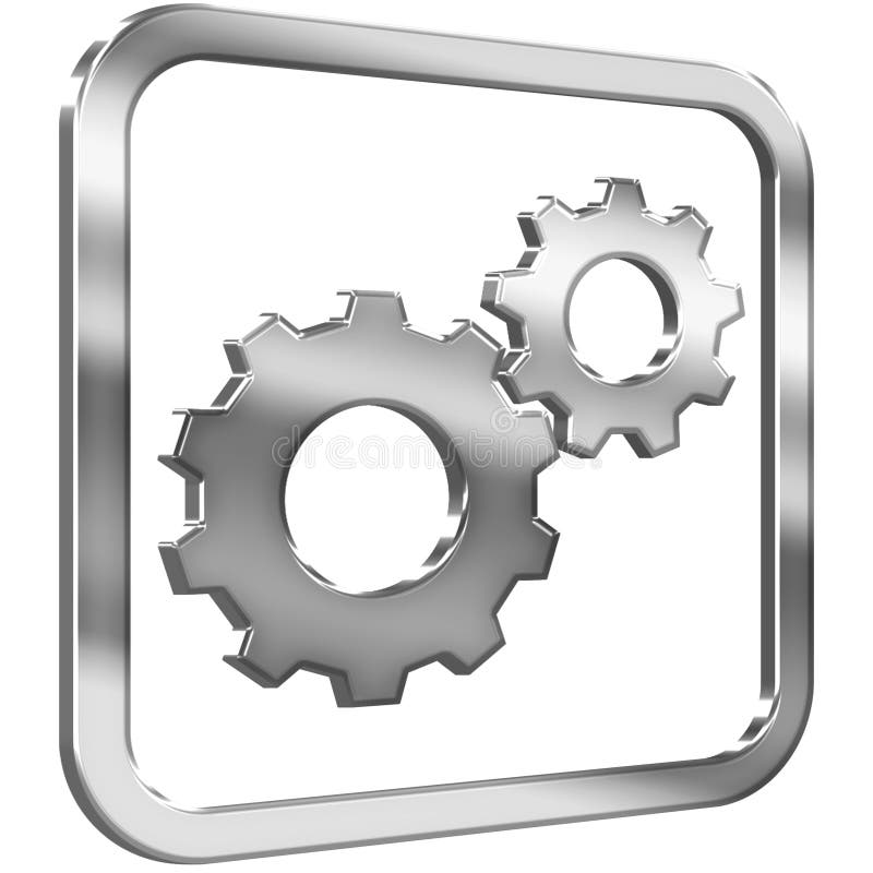 Interlocking Gears 3D Icon with Silver Metallic Effect Stock Photo ...