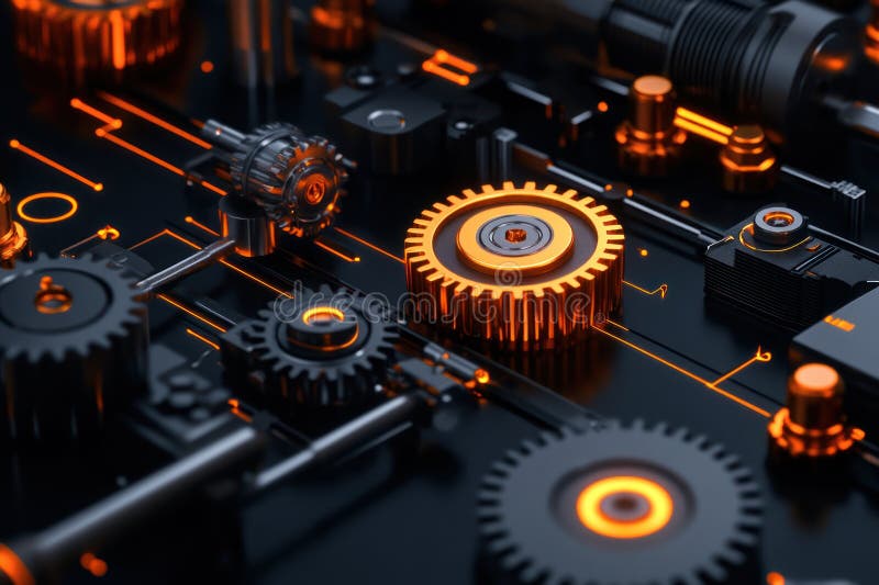 Interlocking Gears Forming Complex Machine Close-Up Stock Illustration ...