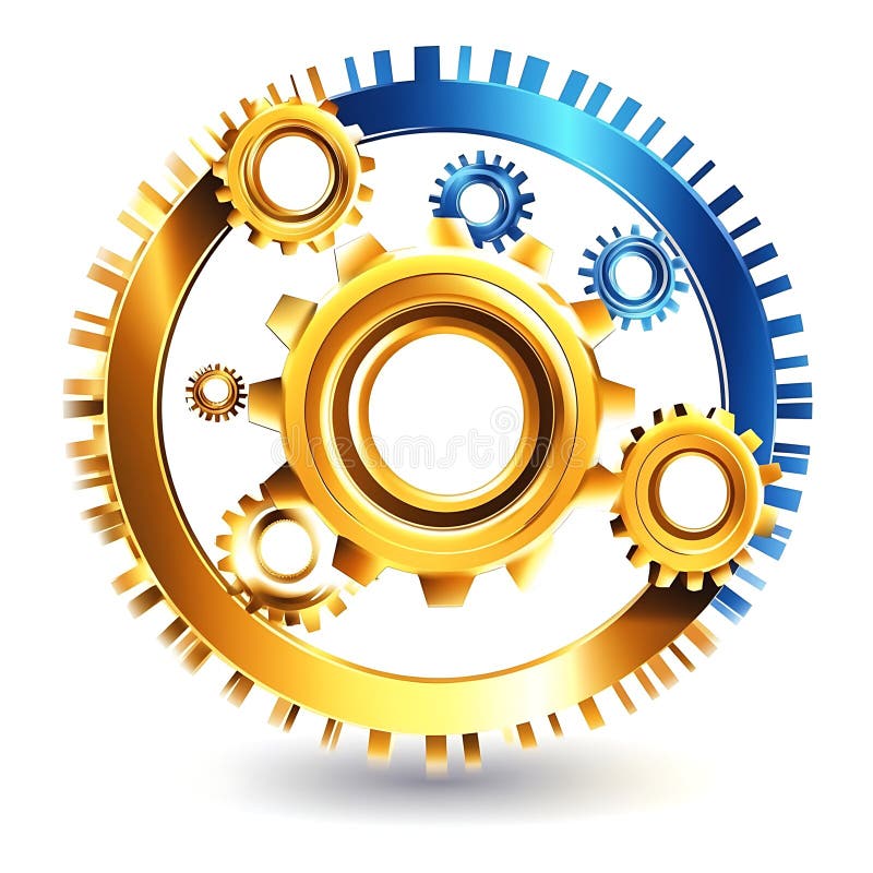 Interlocking Gears in Gold and Blue for Business and Technology ...