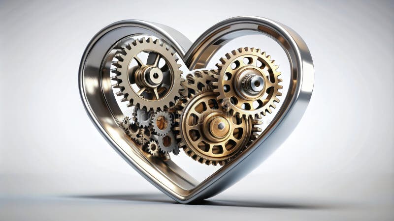 Interlocking Gears within a Metallic Heart Shape a Symbol of Precision ...