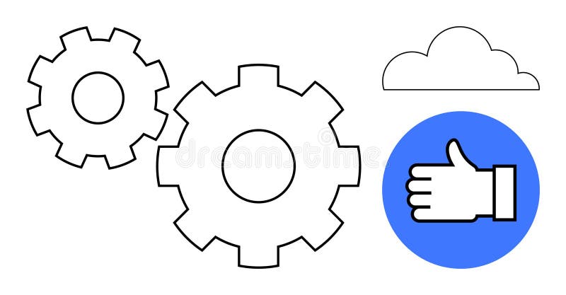 Teamwork Concept with Gear Setup, Cloud Technology, and Approval Icon for Process Optimization ...