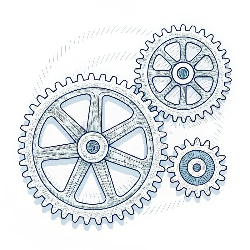 Interlocking Gears Sketch Three Cogwheels, Isolated on White Background ...