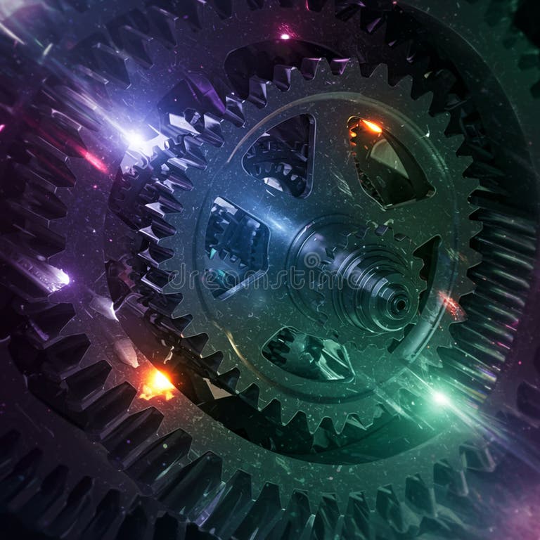 Interlocking Gears with Varied Sizes are Depicted, Featuring a Metallic Sheen and Stock ...