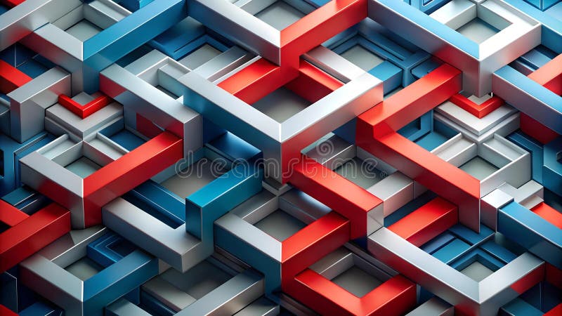 Interlocking Geometric Forms in a Symphony of Red, Blue, and Gray ...