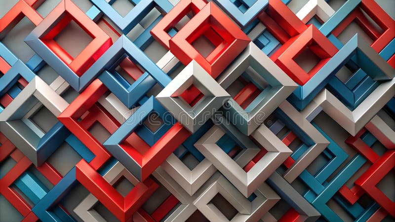 Interlocking Geometric Forms in a Symphony of Red, Blue, and Gray ...