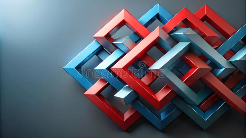 Interlocking Geometries a Symphony of Red Blue and Gray AI Generated ...