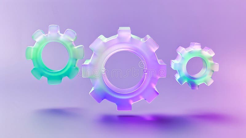Interlocking Glass Gears Against a Pastel Purple Background Stock Photo ...