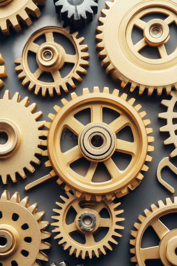Interlocking Golden Gears on a Seamless Gray Background Precision ...