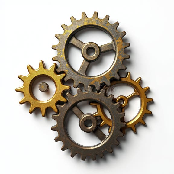 Interlocking Golden, Silver Metal Cogs, Gears Create Visual ...