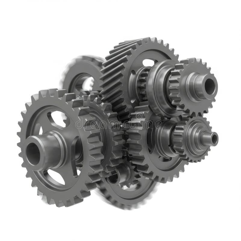 Interlocking Grey Metal Gears on White Background Stock Illustration ...