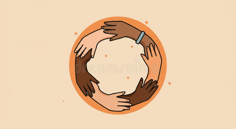 Interlocking Hands of Various Skin Tones Form a Harmonious Circle on a ...