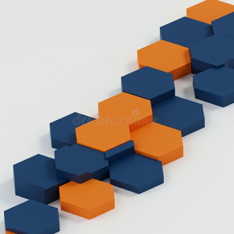 Interlocking Hexagonal Tiles in Blue and Orange are Arranged Diagonally ...