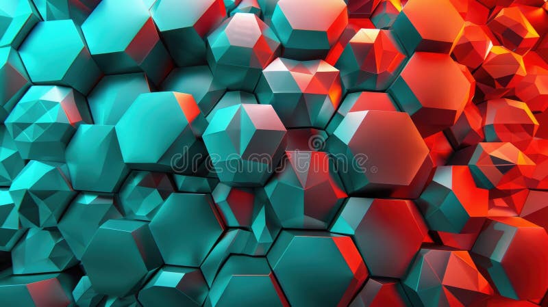 Interlocking Hexagons in a Lively 3D Geometric Design, Bright Turquoise ...