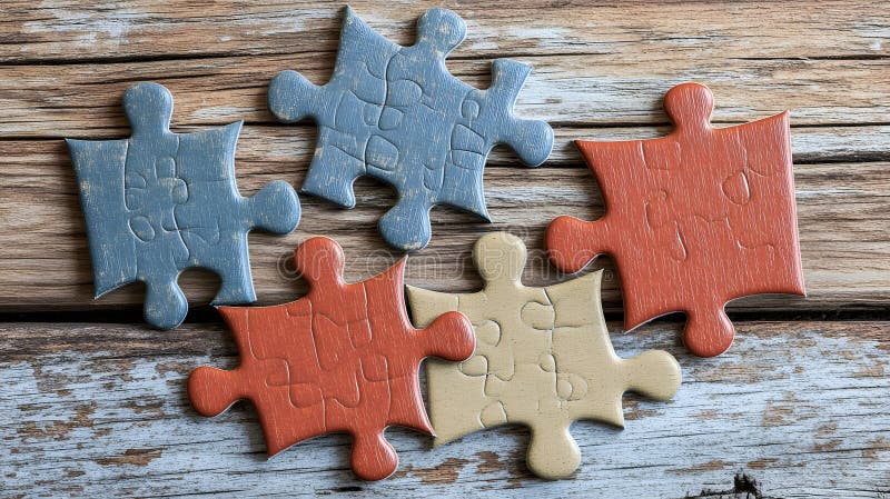 Interlocking Jigsaw Puzzle Pieces on Rustic Wood Royalty Free Image ...