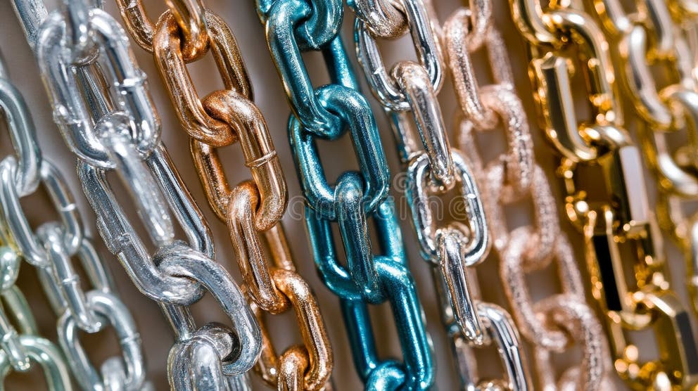 Interlocking Metallic Chains Texture Silver Copper Blue and Gold ...