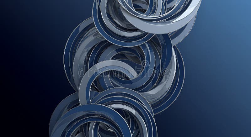 Interlocking Metallic Rings, Predominantly in Shades of Blue and Silver ...