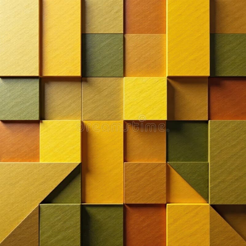 Interlocking Muted Ochre and Olive Squares Form a Balanced Grid ...