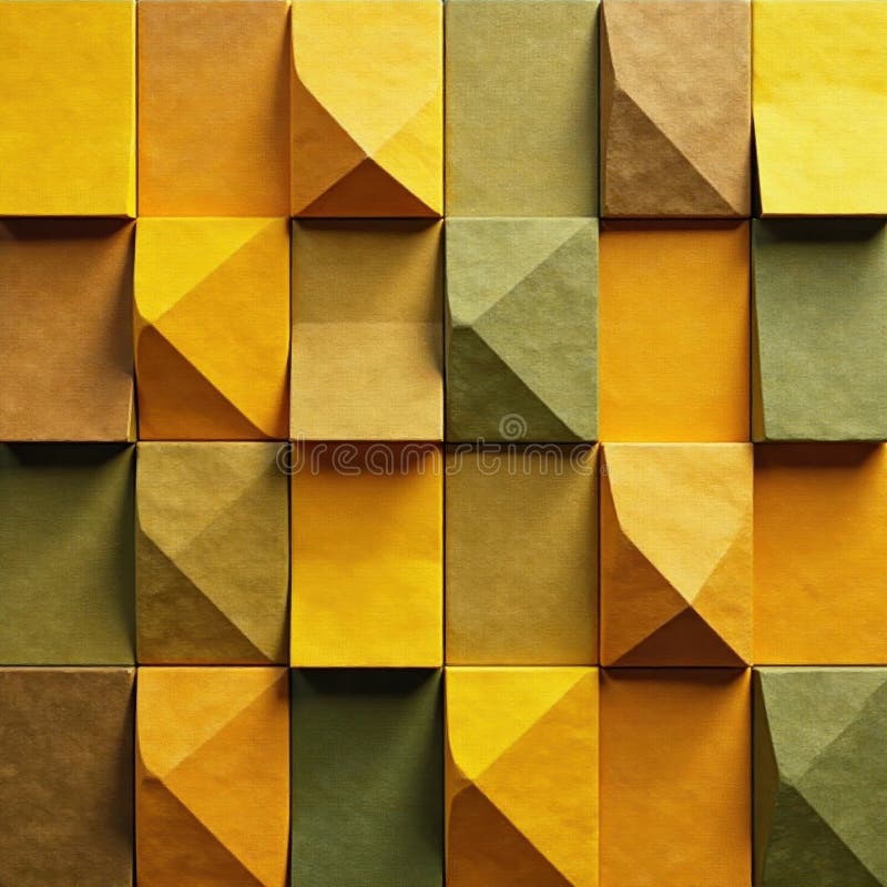 Interlocking Muted Ochre and Olive Squares Form a Balanced Grid , Wall ...