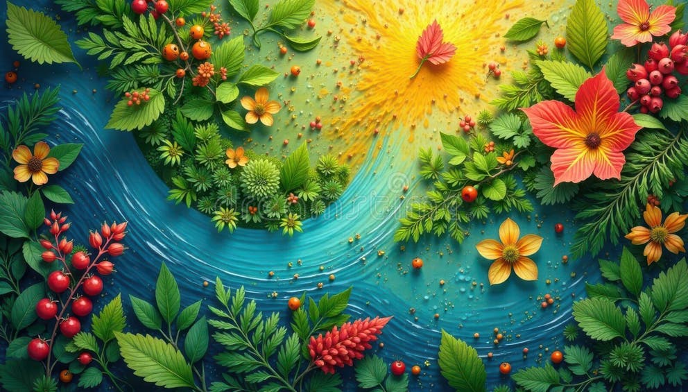 Interlocking Natural Elements Creating a Visual Rhythm, Repeating ...