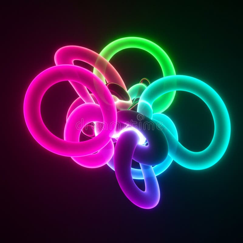 Interlocking Neon Rings in Vibrant Colors—pink, Green, and Blue—form a ...
