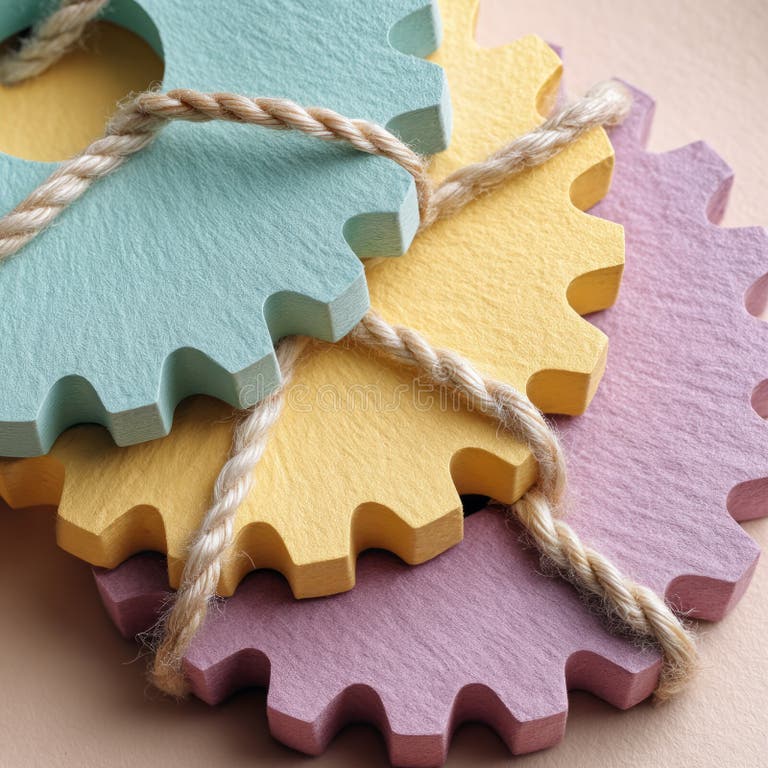 Interlocking Pastel Gears Bound by Rope, Symbolizing Teamwork. Stock ...