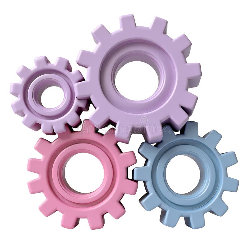 Pastel Gears Meshing 3D Plastic Icon Teamwork Process System White ...