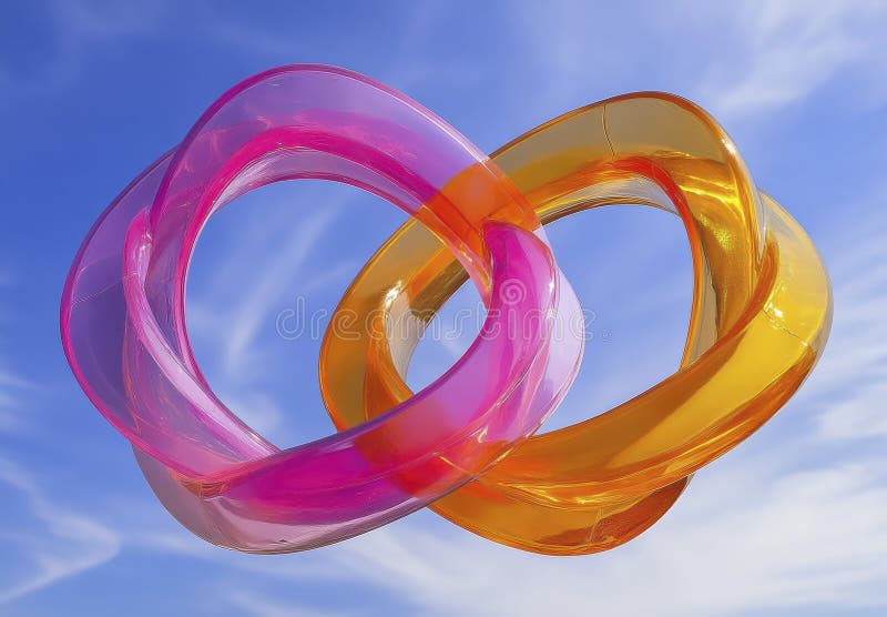 Interlocking Pink and Orange Rings Against a Blue Sky Stock ...