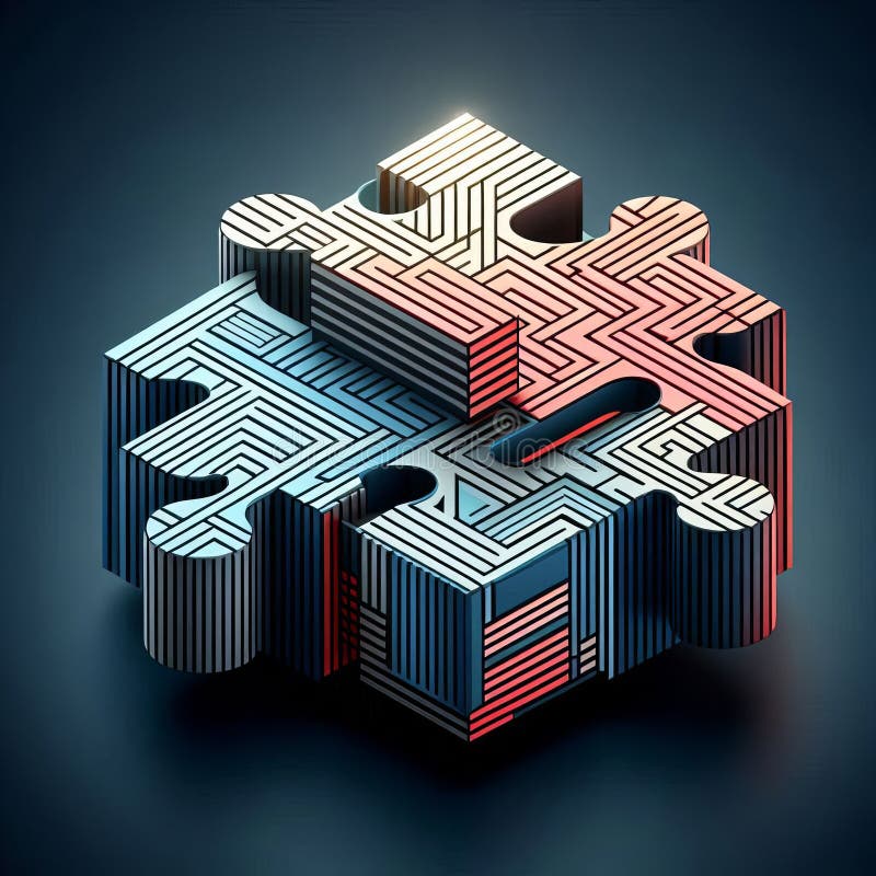 Interlocking Puzzle Pieces Designed with Sharp Geometric Lines a Stock ...