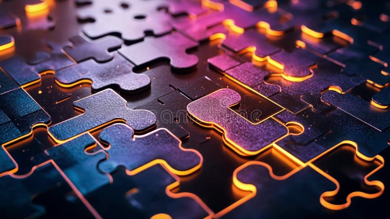 Puzzle Pieces Connecting, Creating a Network of Glowing Lines in a ...