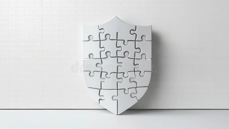 Interlocking Puzzle Pieces Forming a Shield Against a Minimalist White ...