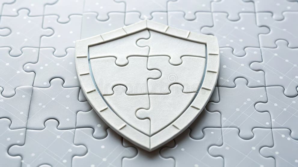 Interlocking Puzzle Pieces Forming a White Shield Representing Security ...