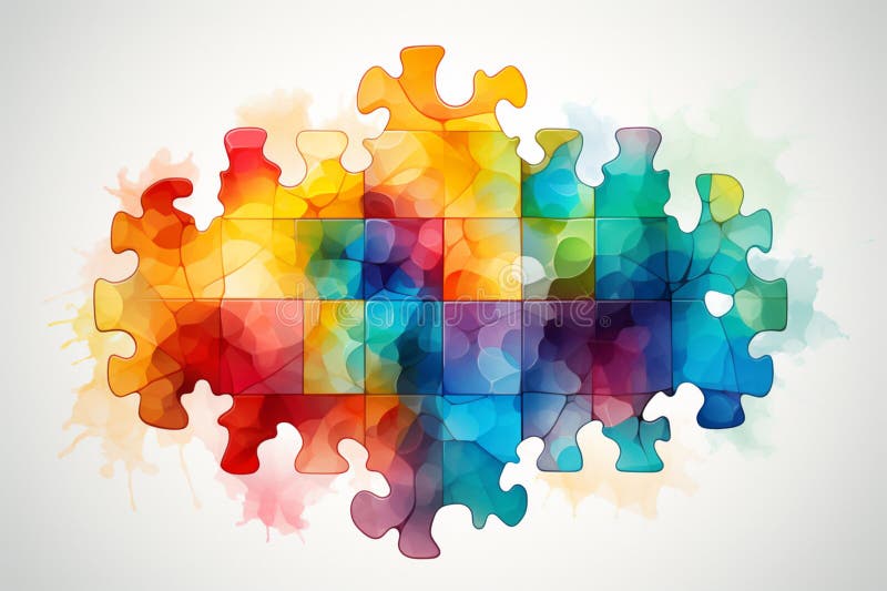 Interlocking Puzzle Pieces with a Watercolor Stock Illustration ...
