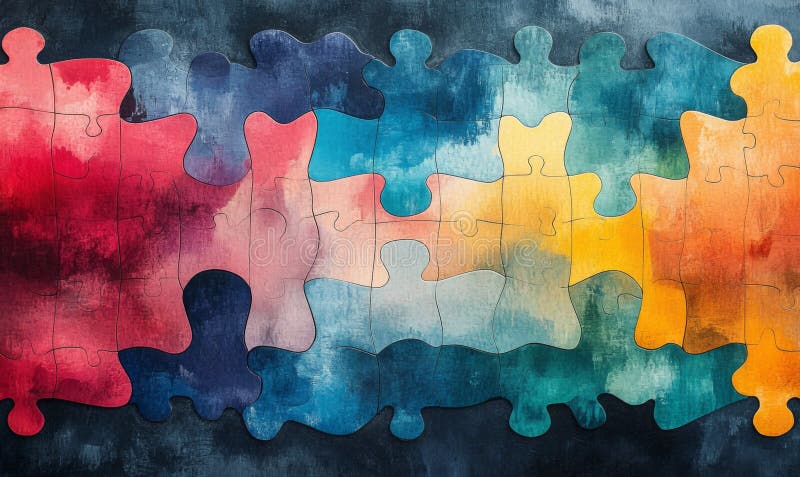 Interlocking Puzzle Pieces with a Watercolor Texture, Symbolizing ...