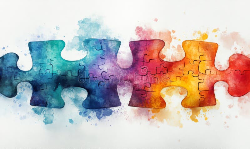 Interlocking Puzzle Pieces with a Watercolor Texture, Symbolizing ...