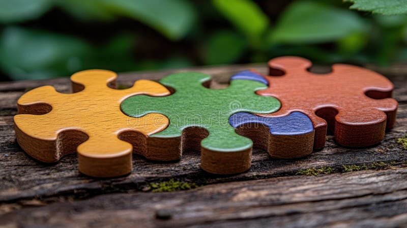 Interlocking Puzzle Pieces on Wood Stock Illustration - Illustration of ...