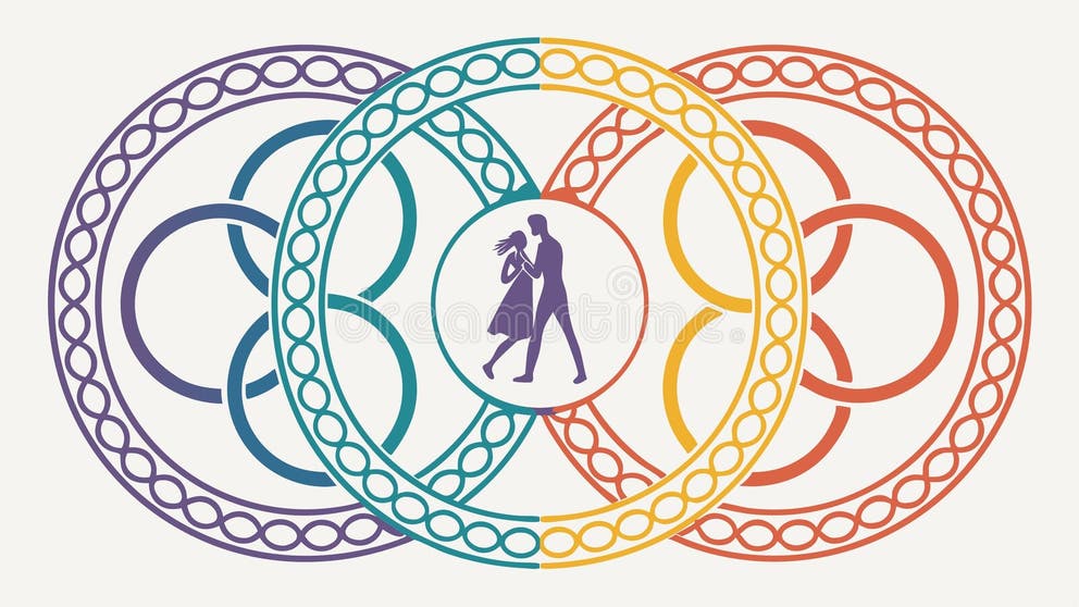 Interlocking Rings with Dancing Figures, Unity and Movement Art, Vector ...