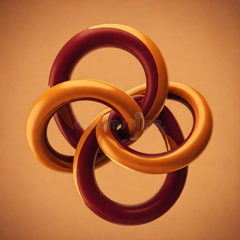 Interlocking Rings in Gold and Maroon, 3D Render, Geometric Design ...