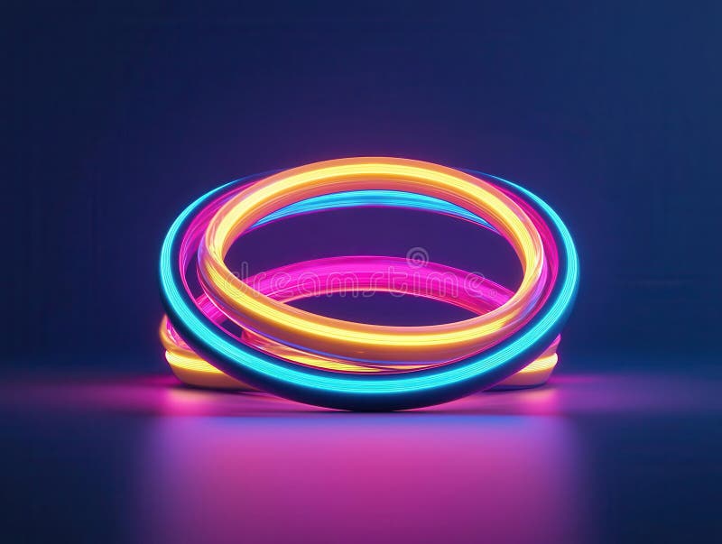 Interlocking Rings of Light, Bright Neon Colors, Dynamic and Energetic ...