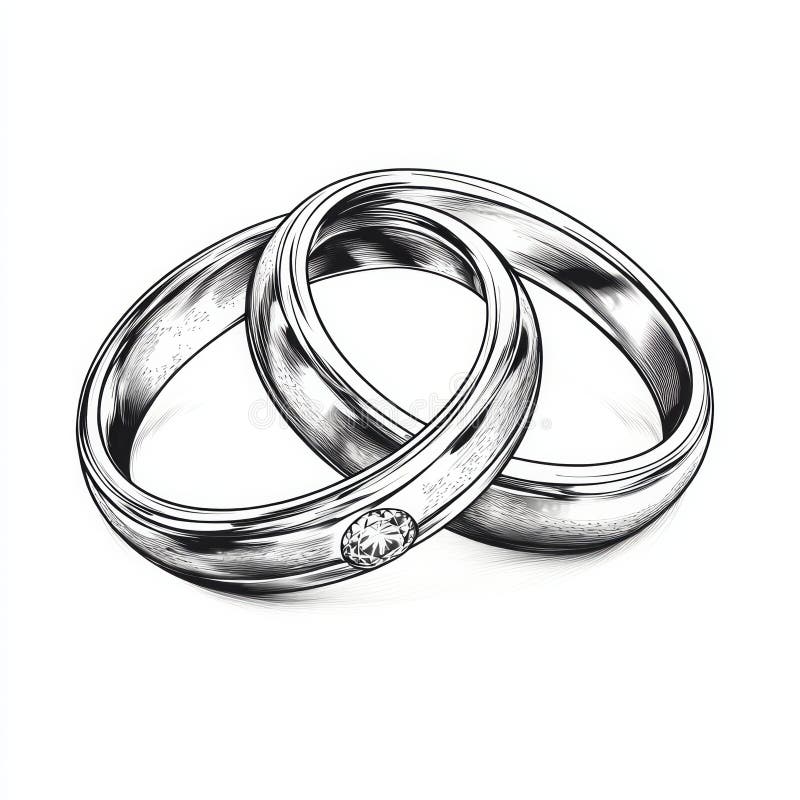Interlocking Silver Wedding Bands with Single Diamond Stock Image ...