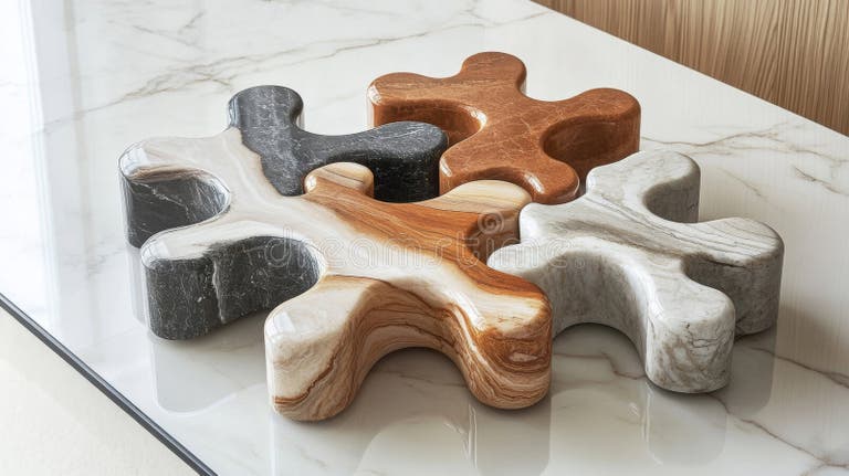 Interlocking Stone Puzzle Pieces on Marble Surface Stock Illustration ...