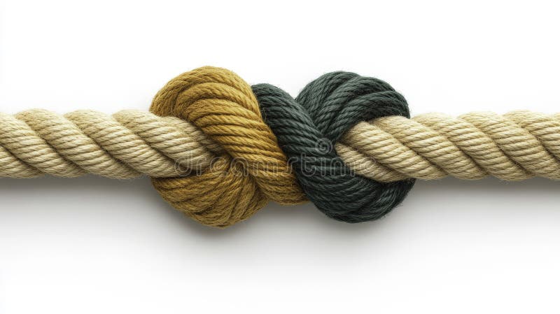 Interlocking Tan and Green Ropes Tied Securely in a Central Knot Stock ...